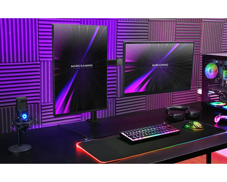 SOPORTE MONITOR DUAL AJUSTABLE 27" NEGRO MARM2 MARS GAMING | EVEN ...